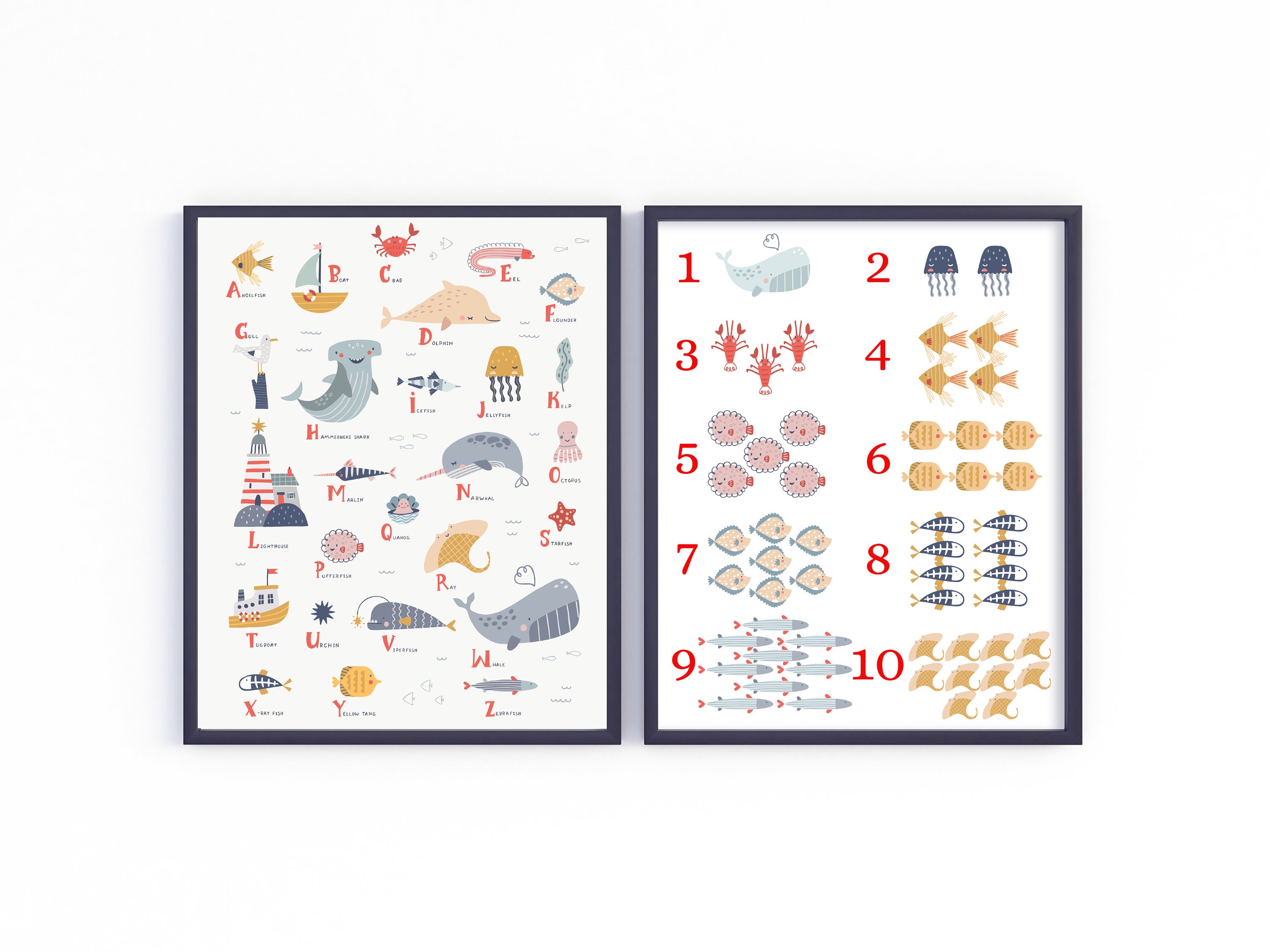 Under the Ocean Alphabet and Numbers Nursery Wall Art - Beach Nursery ...