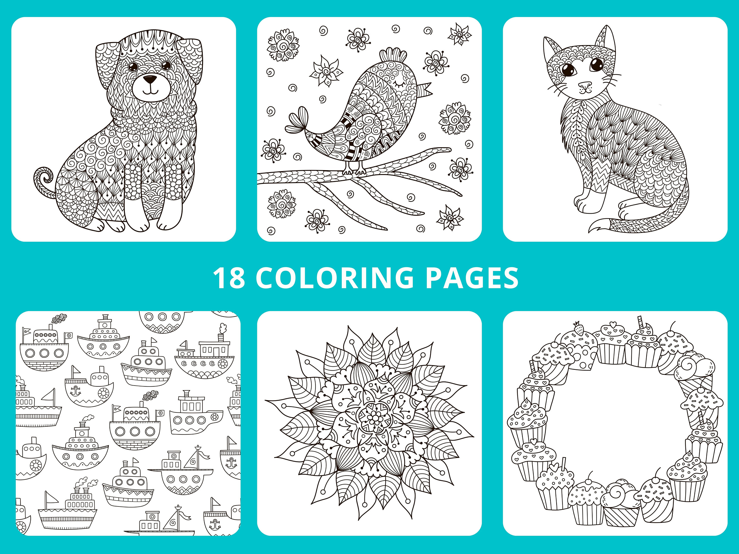 A Bundle of Coloring Pages Doodles Mandala - Etsy