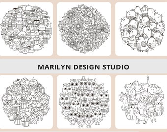 A Bundle of Coloring Pages Doodles Mandala - Etsy