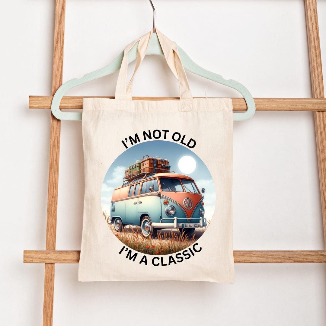 Vintage VW Bus Canvas Tote Bag, Classic Car Grocery Bag, Retro ...