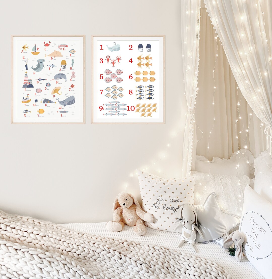 Under the Ocean Alphabet and Numbers Nursery Wall Art - Beach Nursery ...