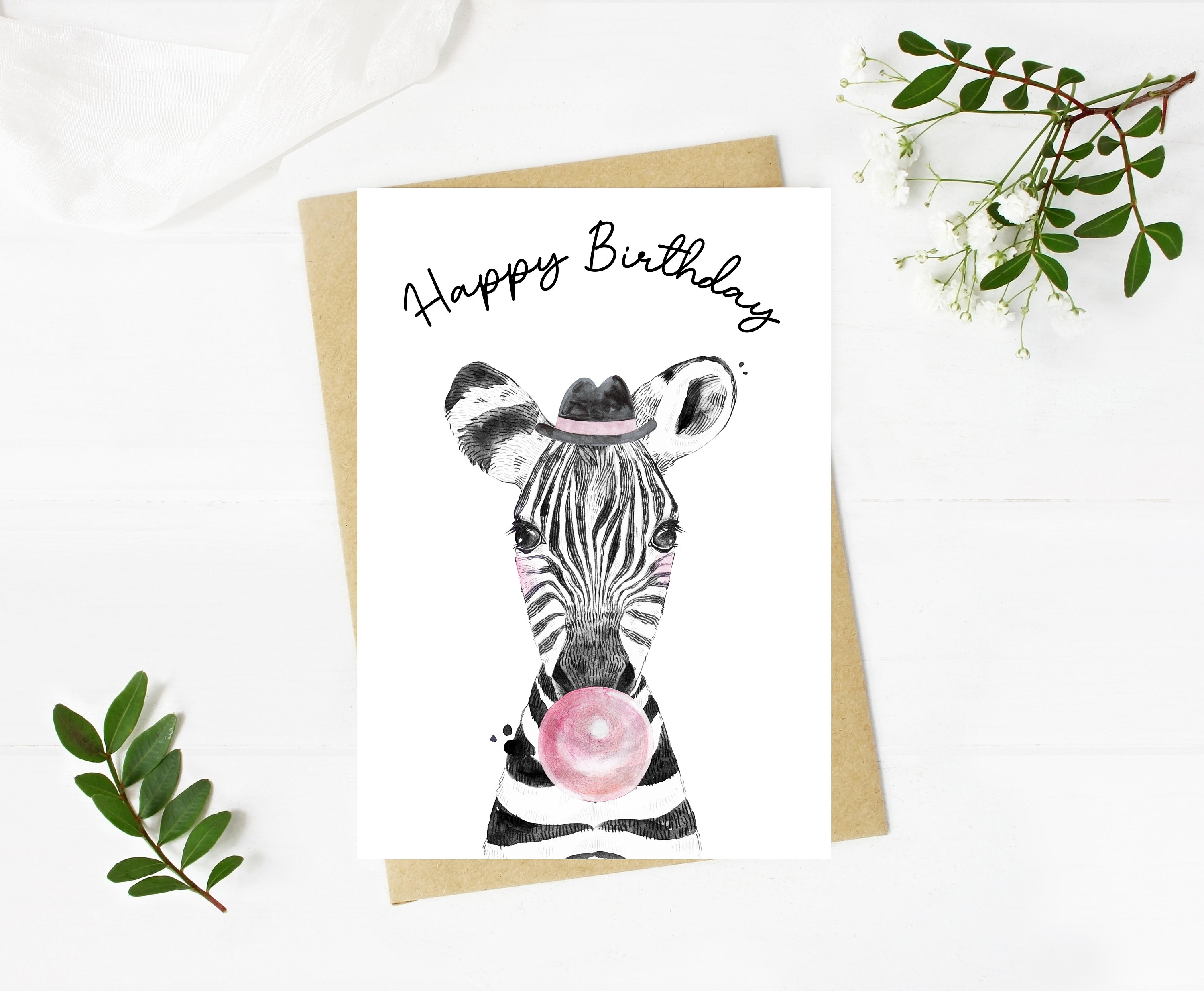 Happy Birthday Zebra Card, Last Minute Instant Downloadable Card - Kids ...