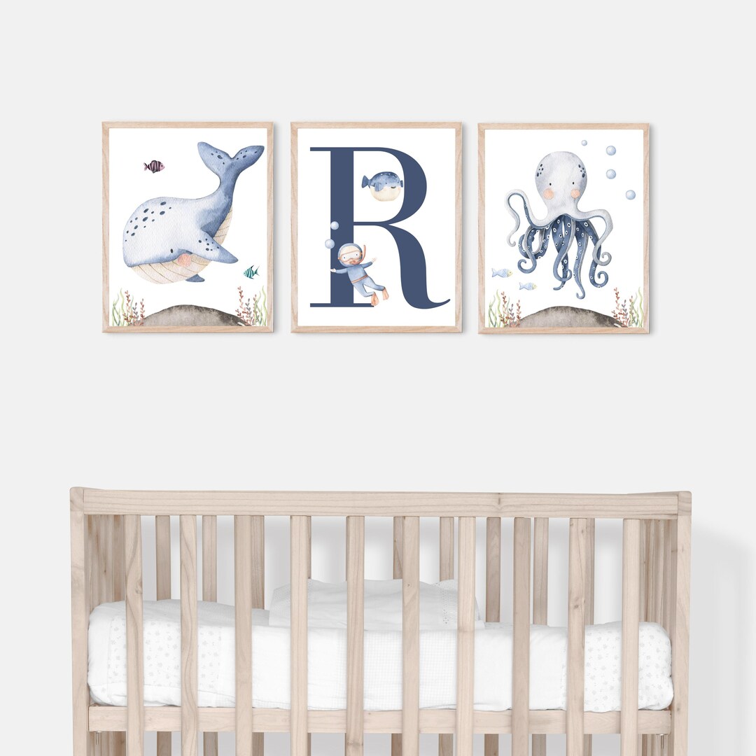 Boy Monogram Letter R, Under the Sea Digital Print, Boy Nursery, Under ...