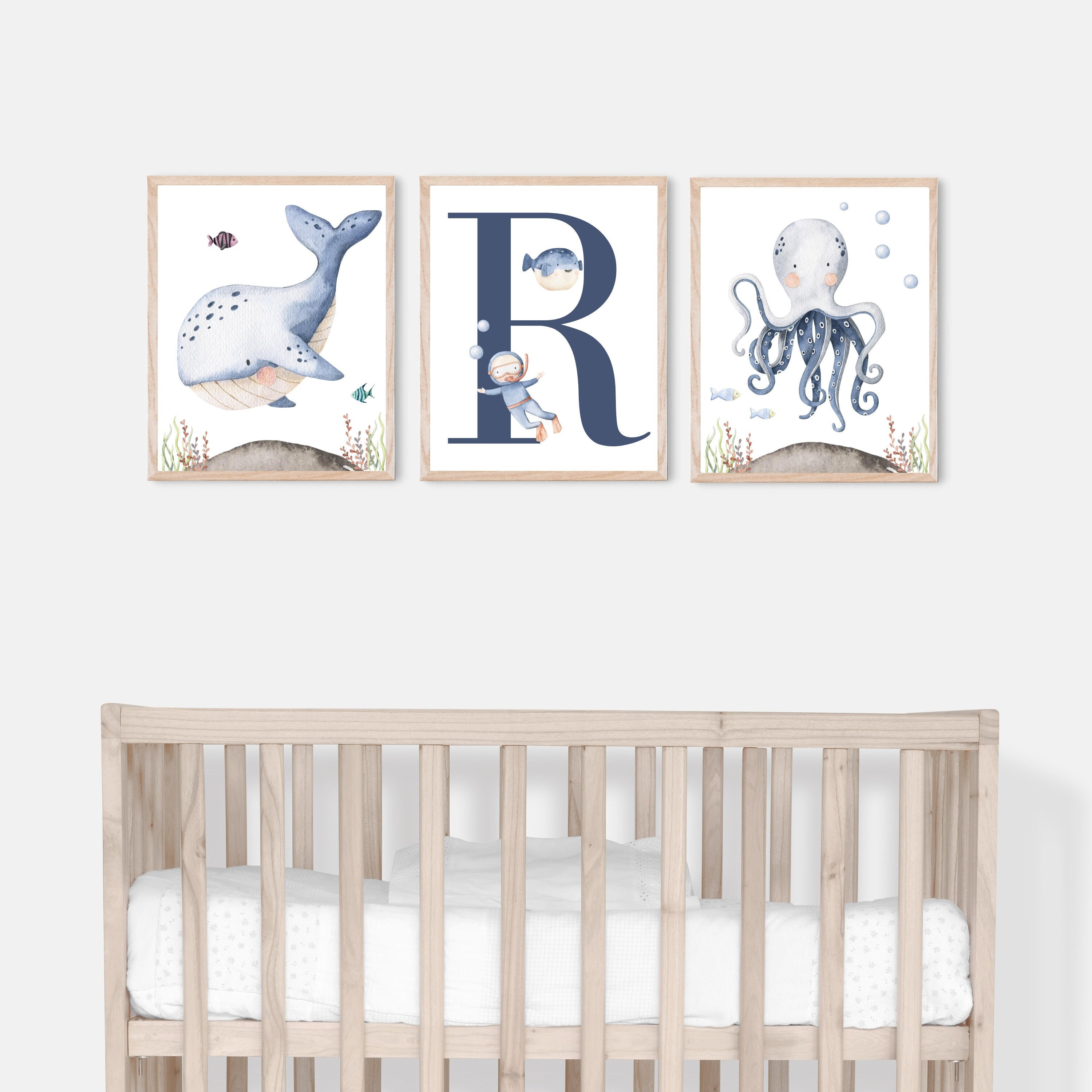 Boy Monogram Letter R, Under the Sea Digital Print, Boy Nursery, Under ...