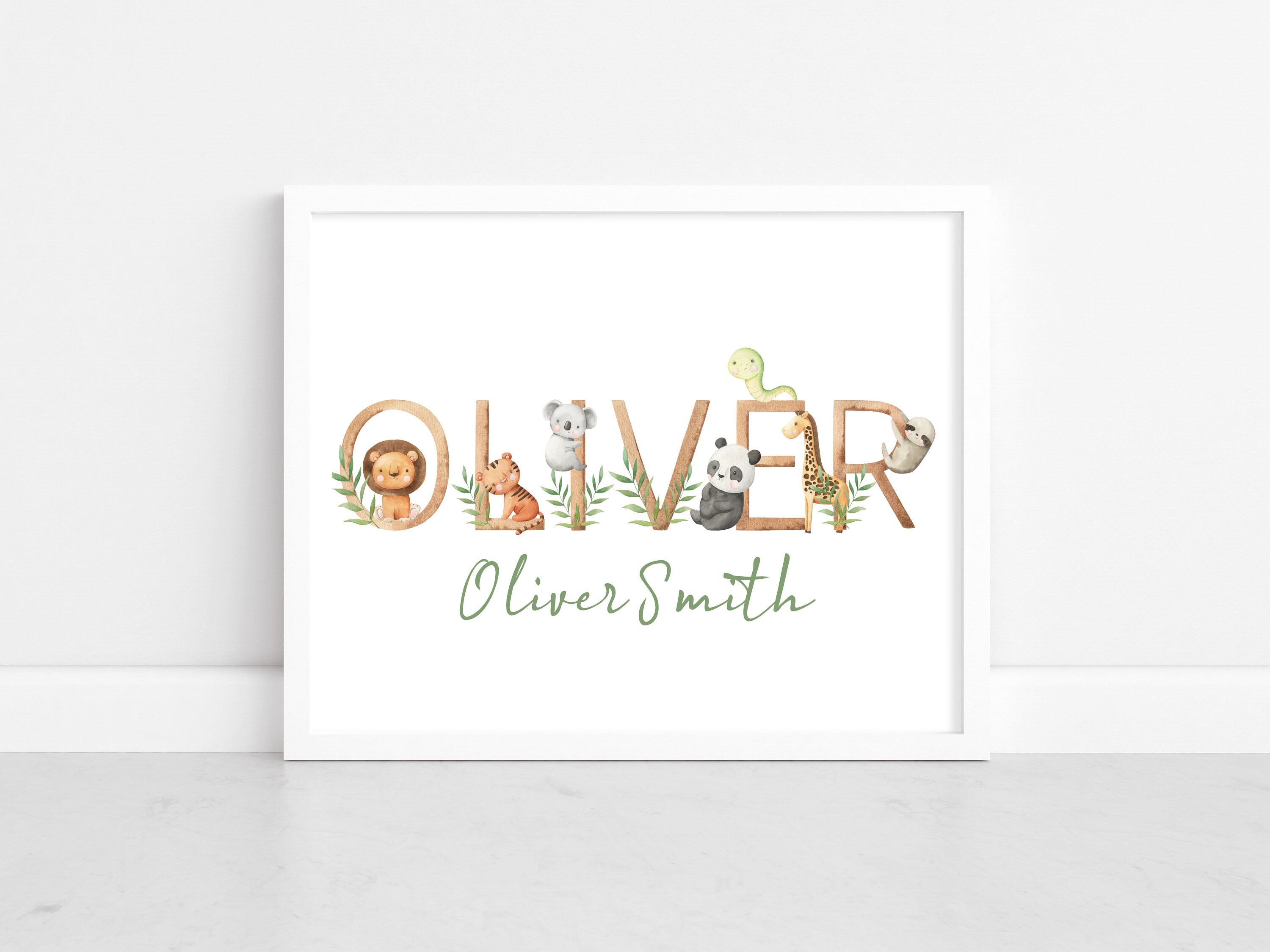 Custom Name Print - Safari Name Wall Art - Printable Safari Jungle Baby ...