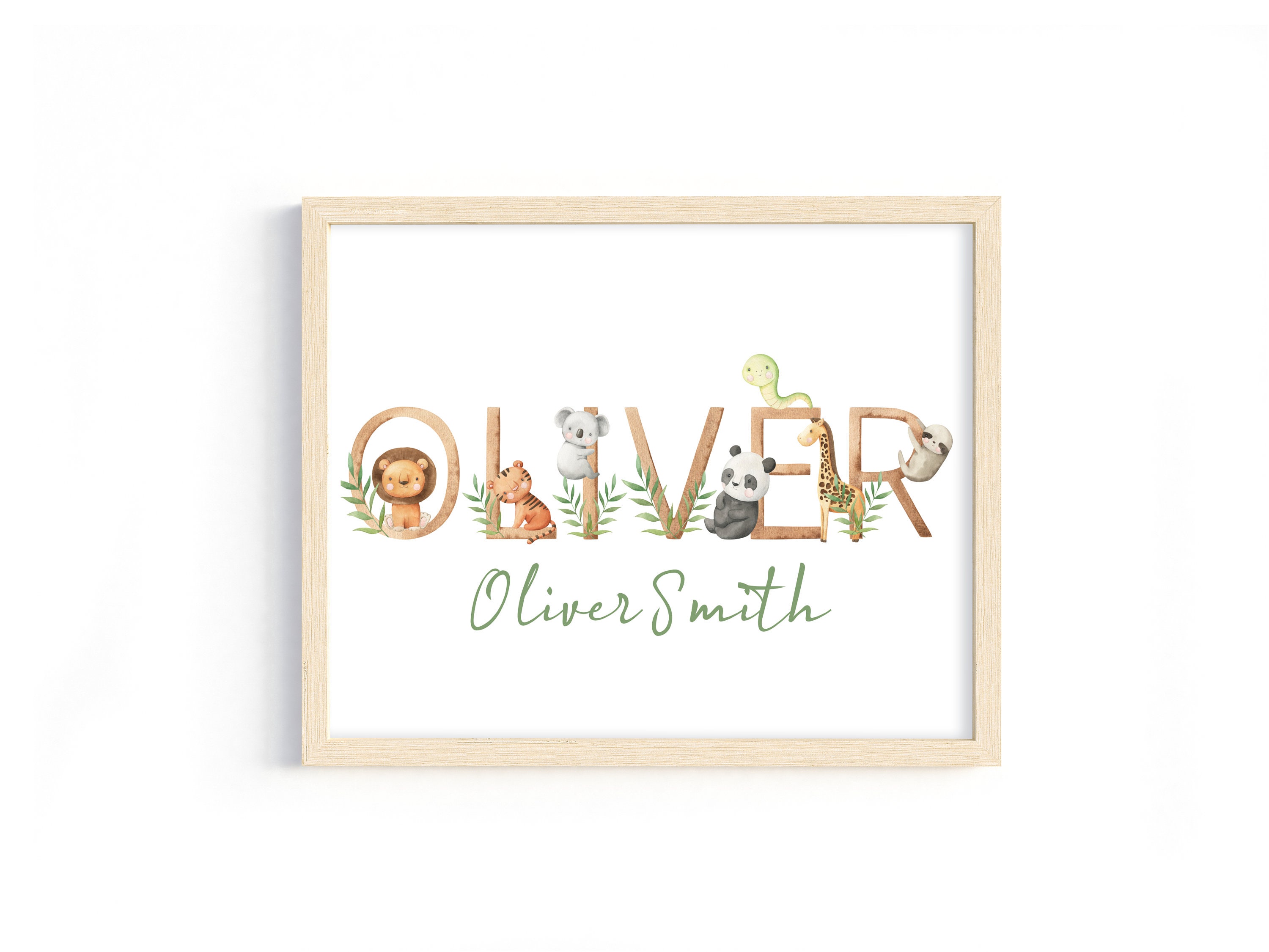Custom Name Print - Safari Name Wall Art - Printable Safari Jungle Baby ...