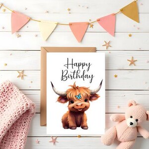 Happy Birthday Highland Cow Birthday Card, Last Minute Instant ...