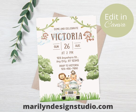 Happy Birthday Invitation Digital Card Safari Theme Neutral | Etsy