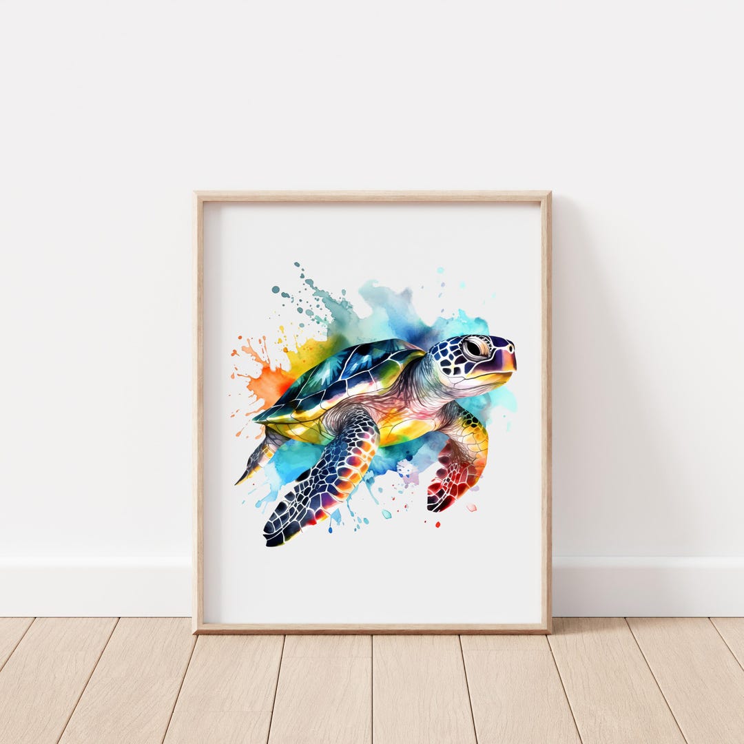 Colorful Sea Turtle- Turtle Decor - Watercolor Sea Turtle Wall Art ...