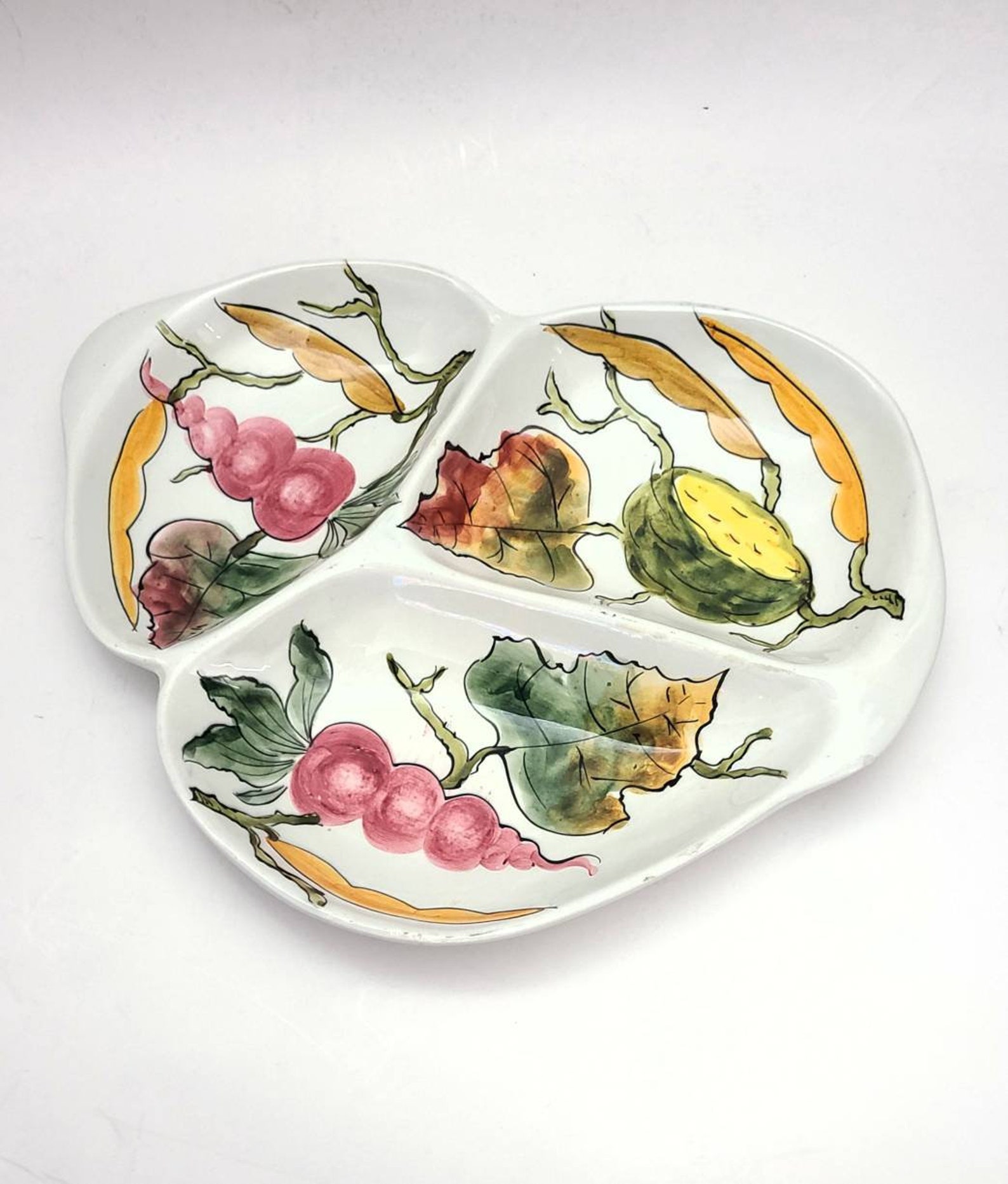 Vintage Ceramic Handpainted Vegetable Divided Serving Platter, Made in ...