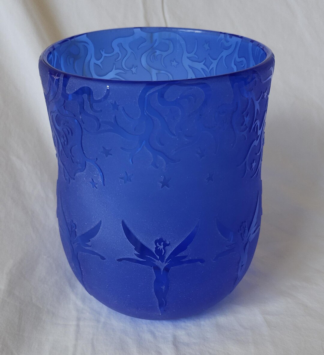 1990s Pilgrim Kelsey Blue Fairies Cameo Art Glass Vase, Signed Kelsey ...
