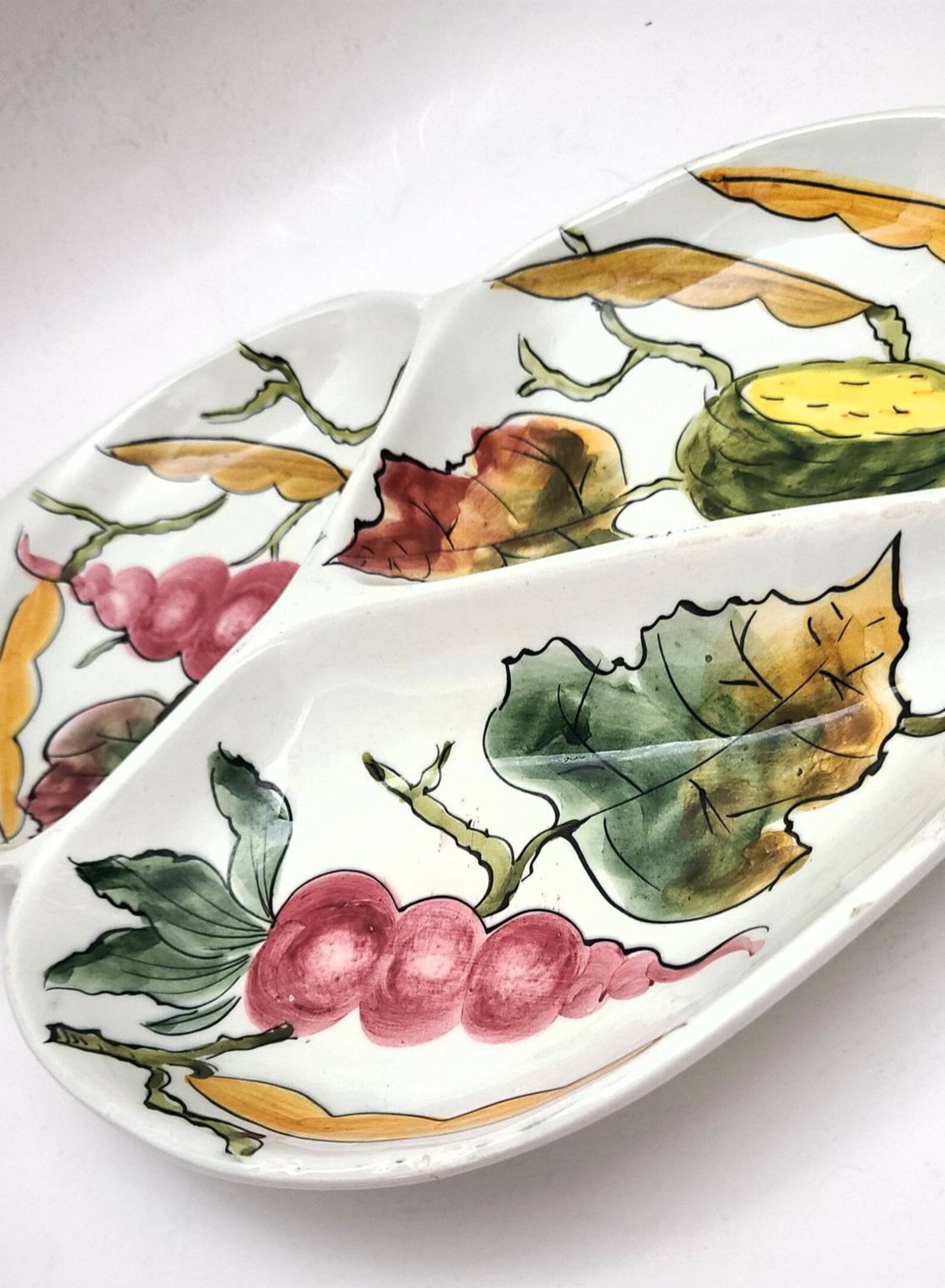 Vintage Ceramic Handpainted Vegetable Divided Serving Platter, Made in ...