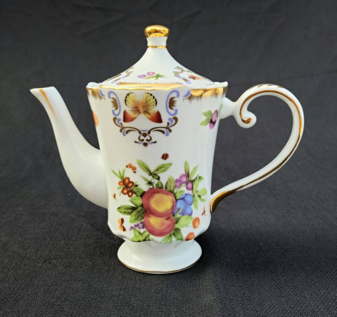 Vintage I. Godinger Tea Set With Fruit and Insects With a - Etsy