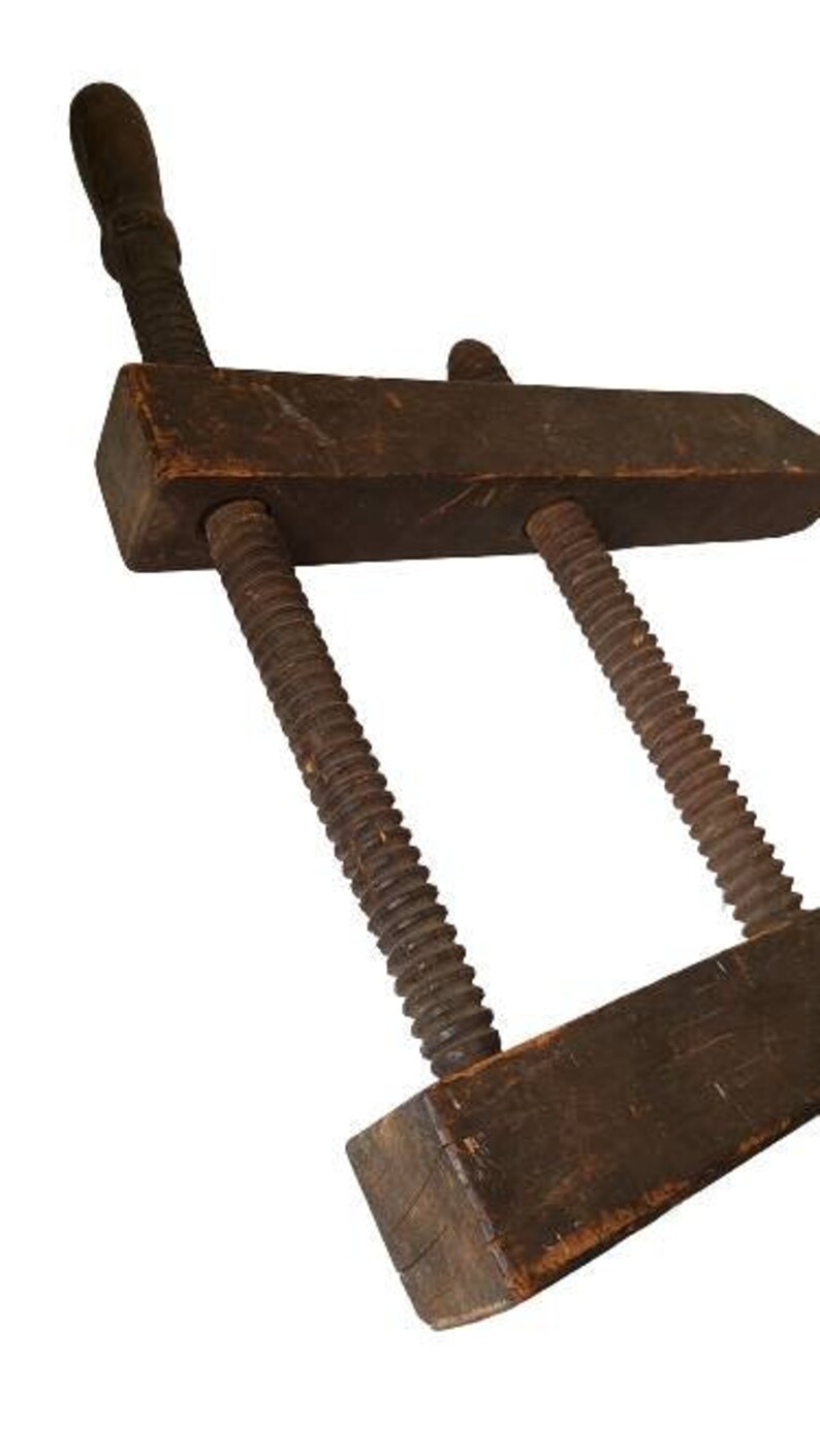 Early 20th Century Large Hand Carved Wood Double Screw Woodworking ...