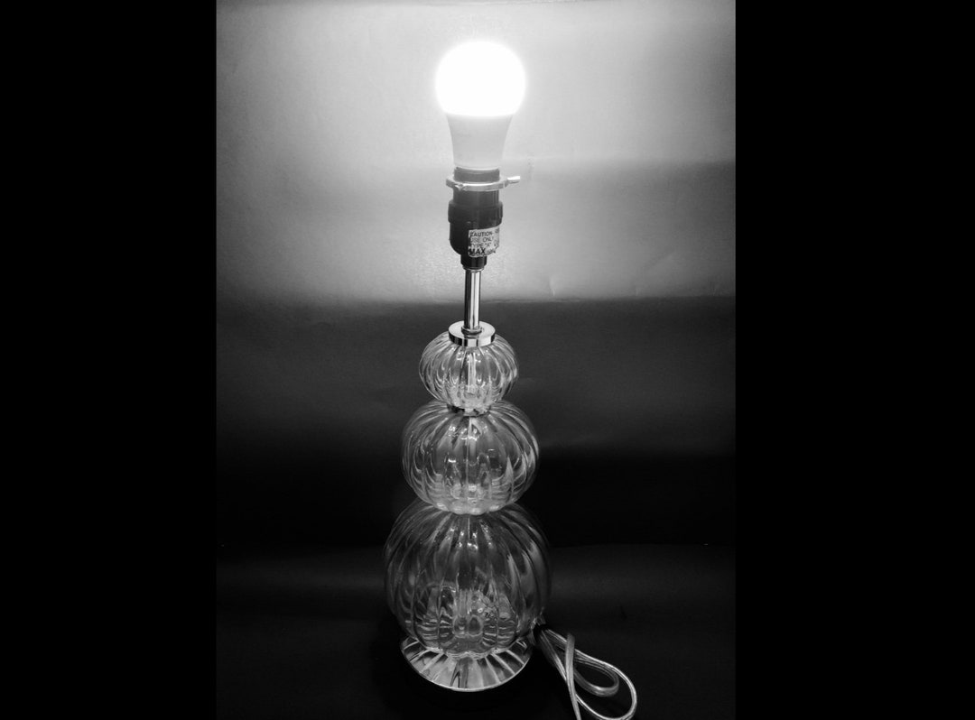 Vintage Ribbed and Graduated Glass Globe Lamp on Chrome Column and Base ...