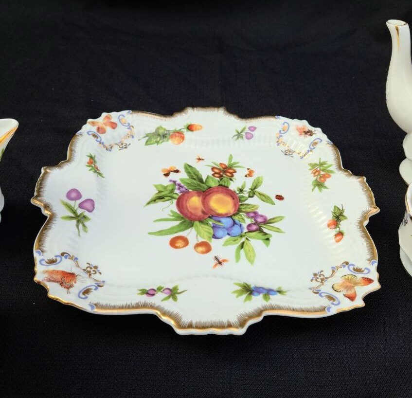 Vintage I. Godinger Tea Set With Fruit and Insects With a Brushed Gold ...