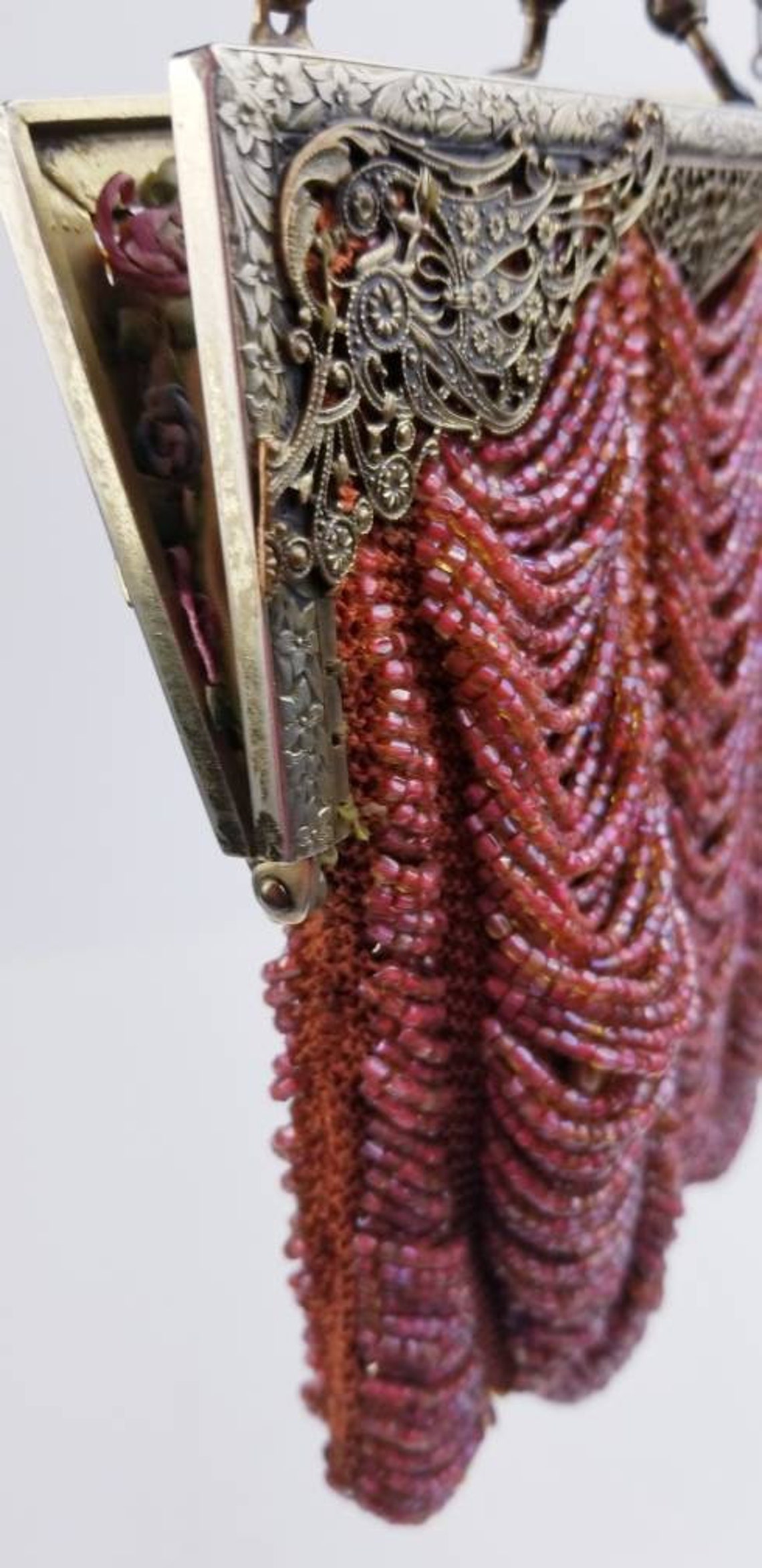 Art Deco Filigree Framed Rose-colored Glass Beaded Handbag | Etsy