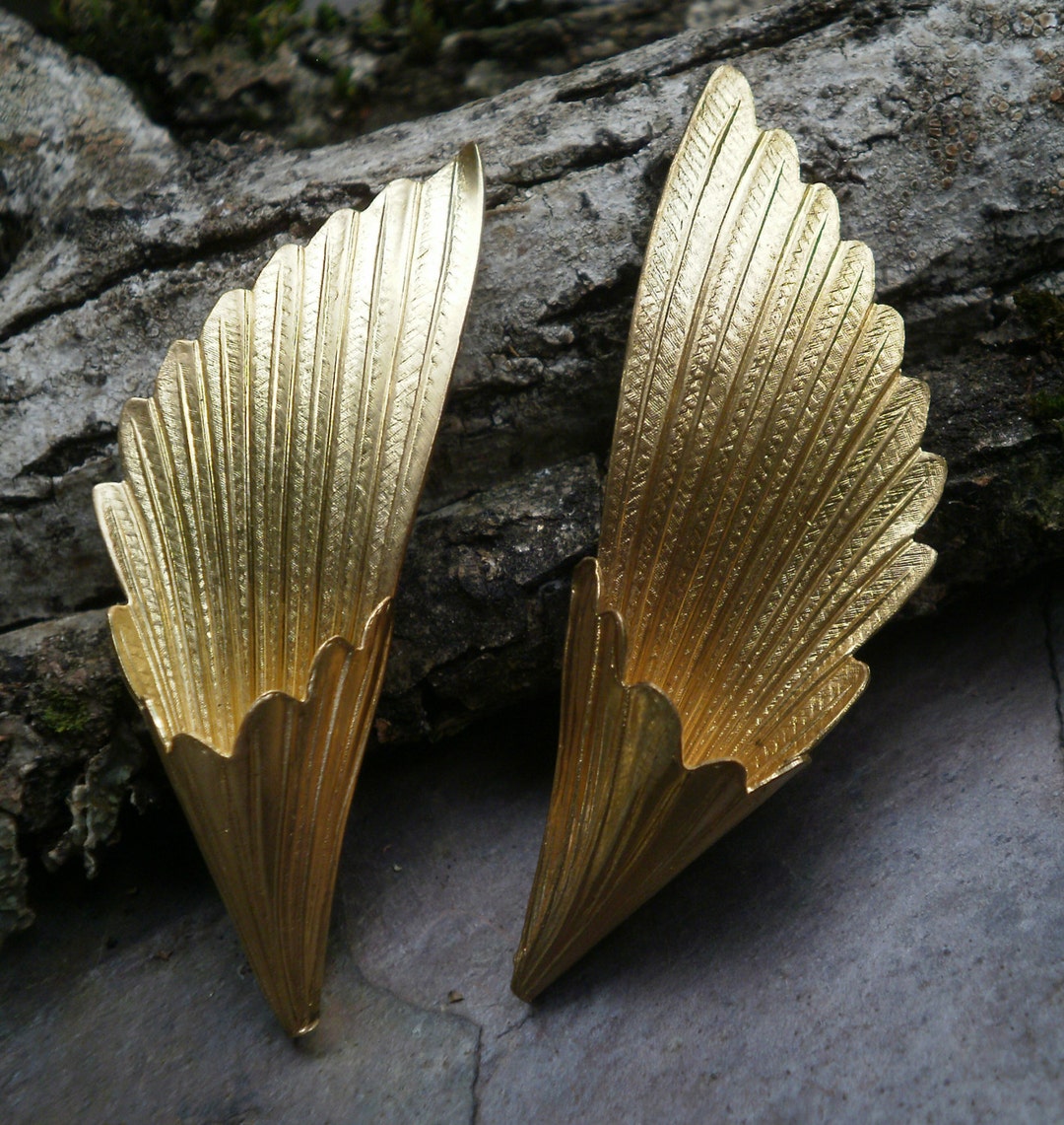 Raw Brass Stamping Medium Fan Flare Focal Pair Folded - Etsy