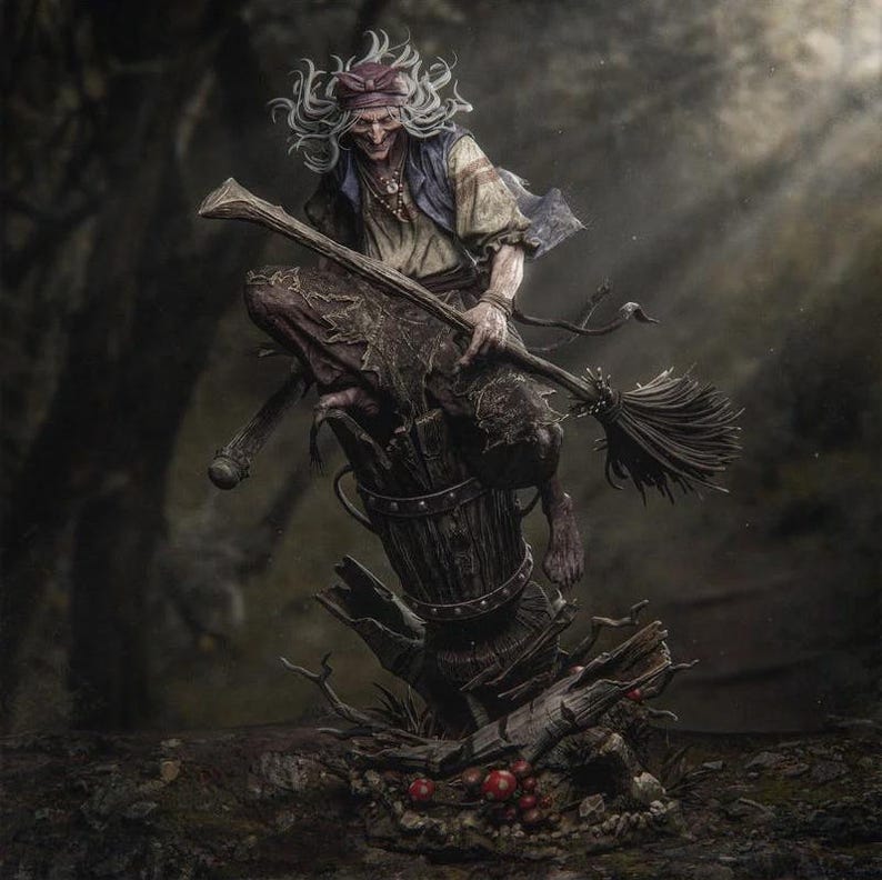 Baba Yaga Figurine | Hand-painted Slavic Folklore Witch Statue (40cm ...