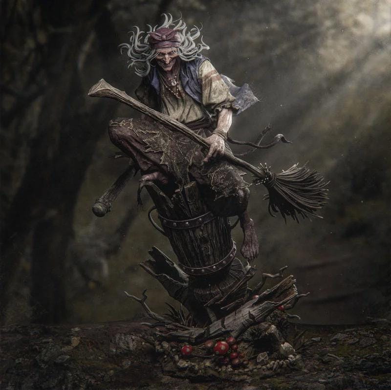 Baba Yaga | Forest Witch Custom Figurine | Slavic Folklore Hag Statue ...