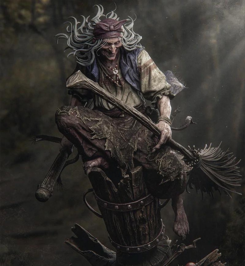 Baba Yaga | Forest Witch Custom Figurine | Slavic Folklore Hag Statue ...