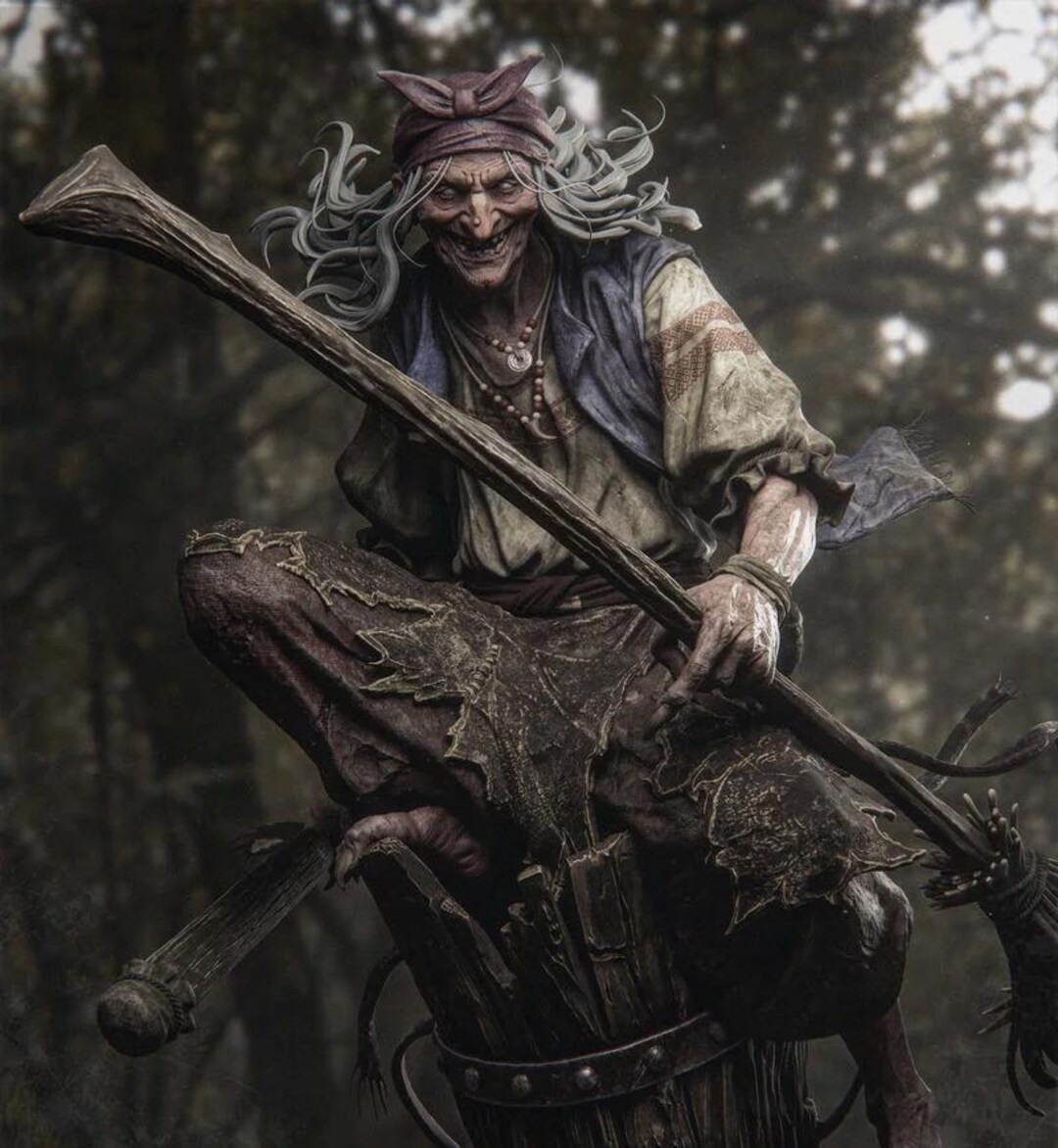 Baba Yaga | Forest Witch Custom Figurine | Slavic Folklore Hag Statue ...