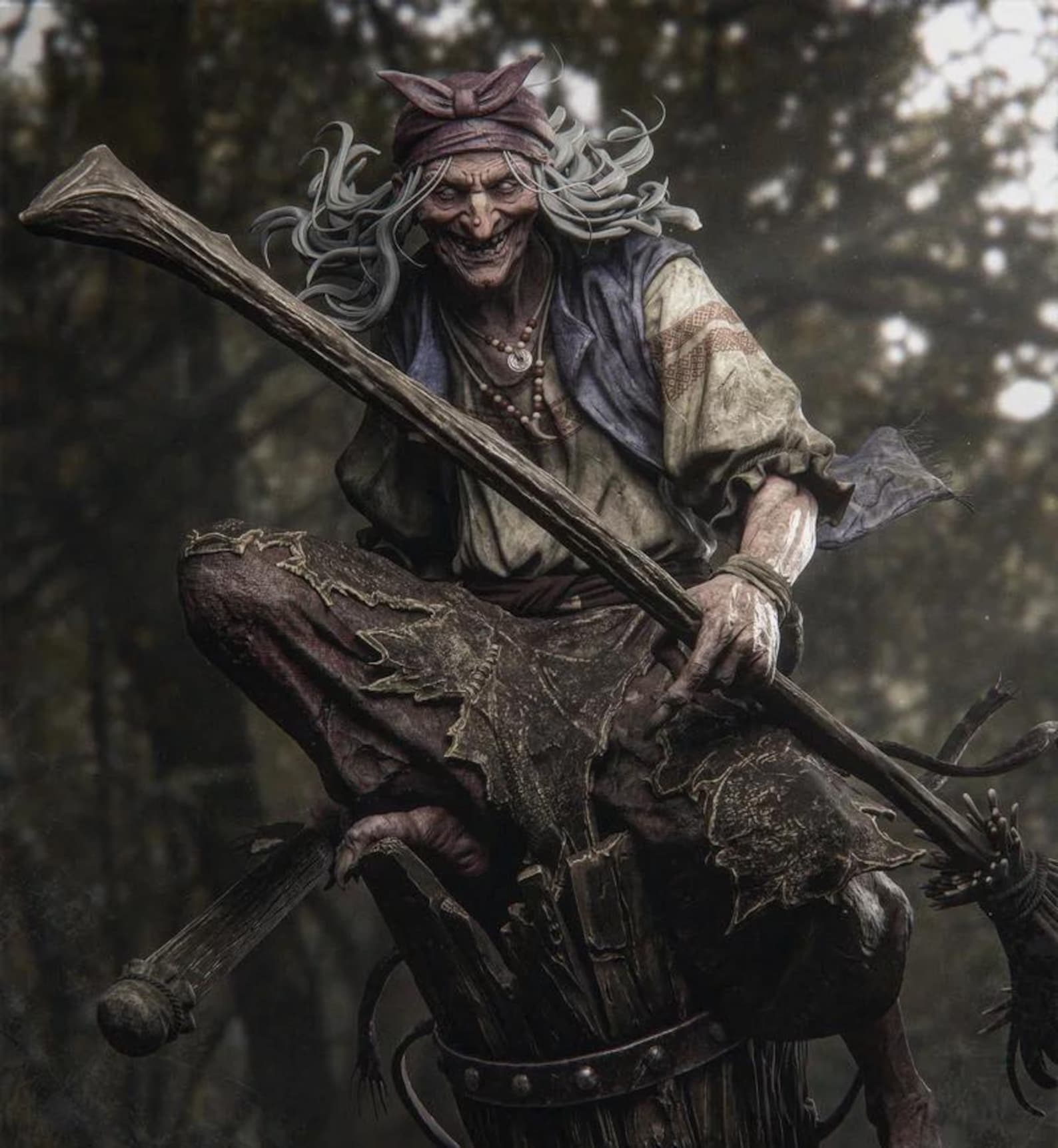 Baba Yaga | Forest Witch Custom Figurine | Slavic Folklore Hag Statue ...