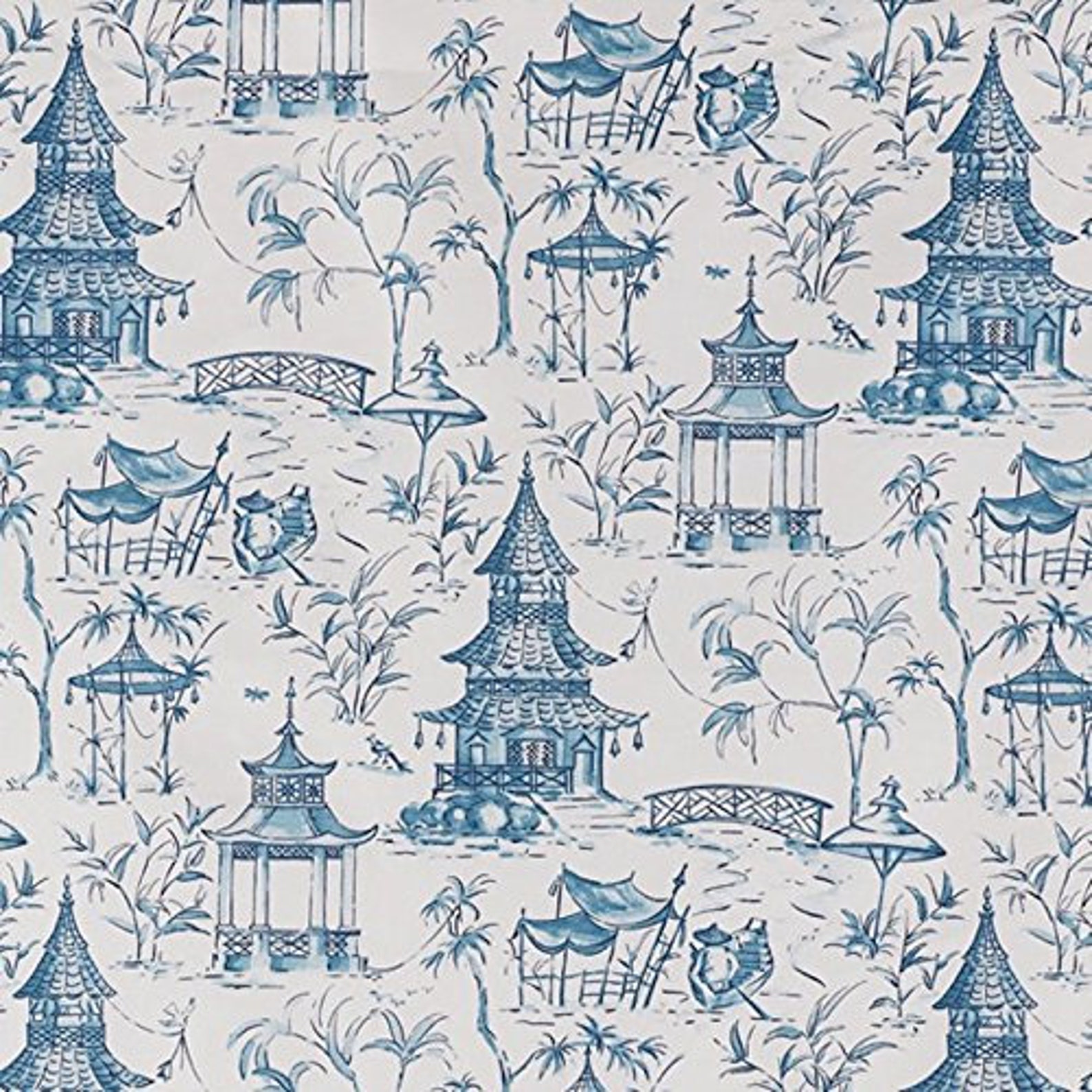 Oriental Pagoda Blue Toile 13 Yards - Etsy