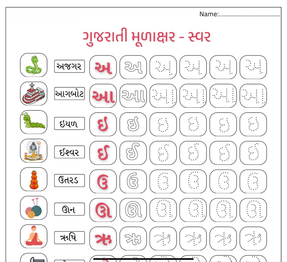 Learn Gujarati Varna Mala Worksheet PDF Download Digital Download - Etsy