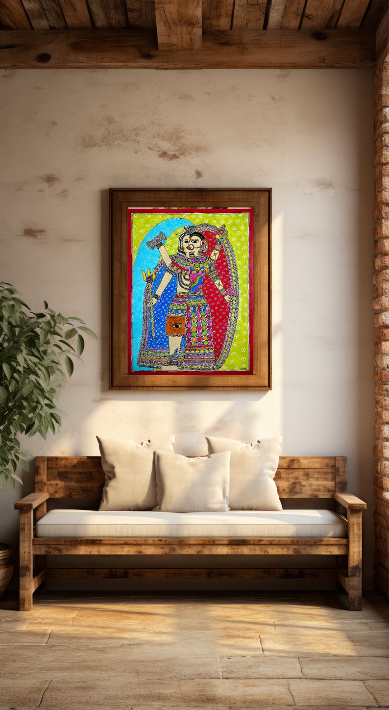 Colourful Madhubani Painting Ardhnareshwar,shiva Parwati, Shakti,traditional Indian Folk Art ...