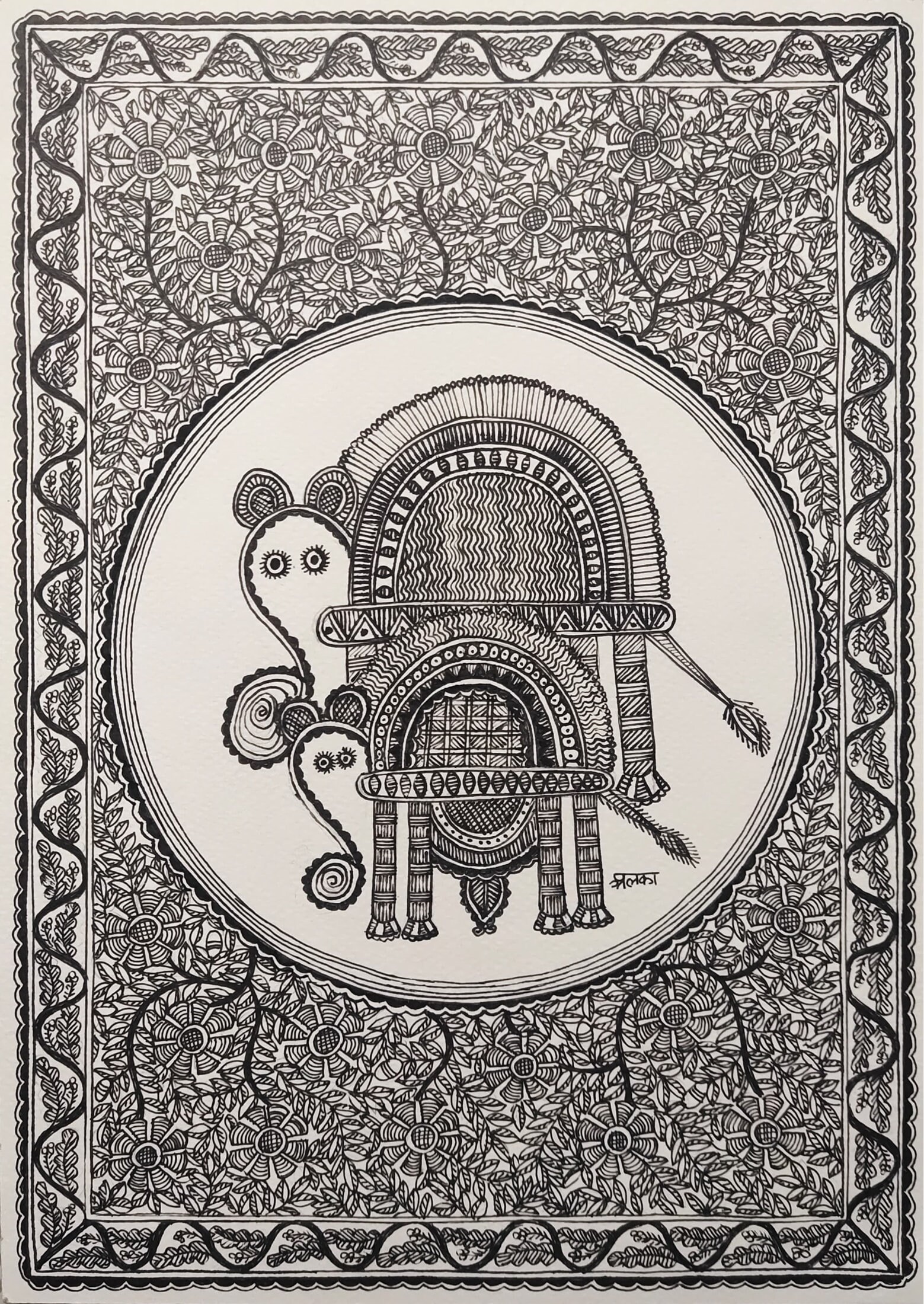 Elephants, Godna Painting, Madhubani Painting, Mithila Art, Indian Folk ...
