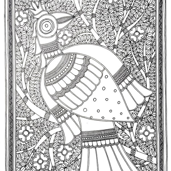 Folk Art Coloring Page - Etsy