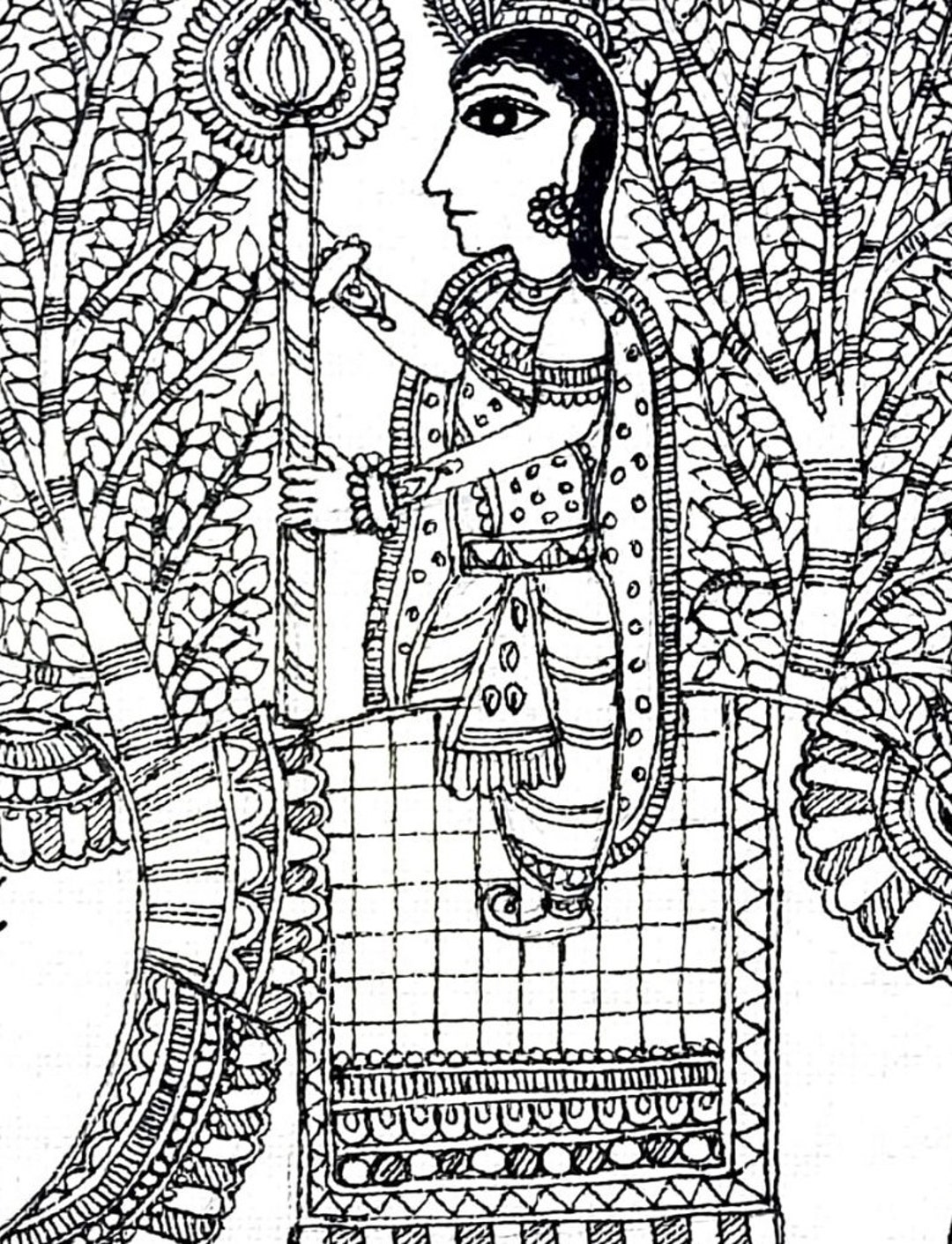 Madhubani Painting Royal Mahout Coloring Page, Hand Drawn Mahout ...