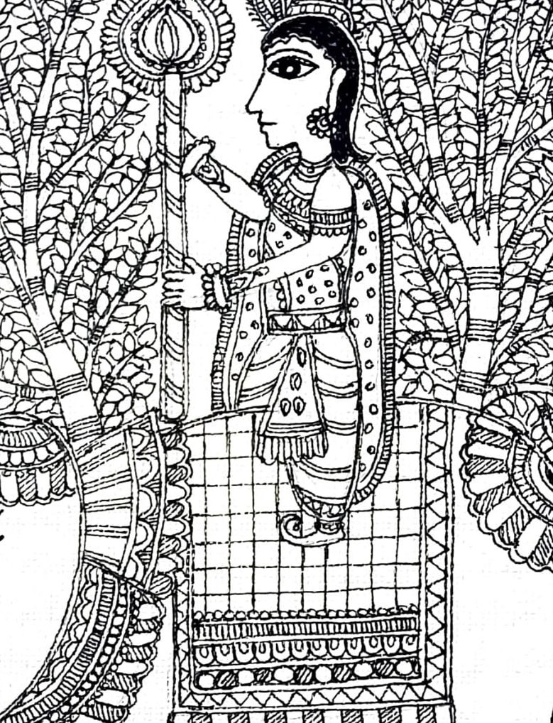 Madhubani Painting Royal Mahout Coloring Page Hand Drawn - Etsy