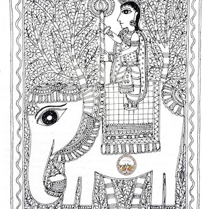 Madhubani Painting Royal Mahout Coloring Page, Hand Drawn Mahout ...