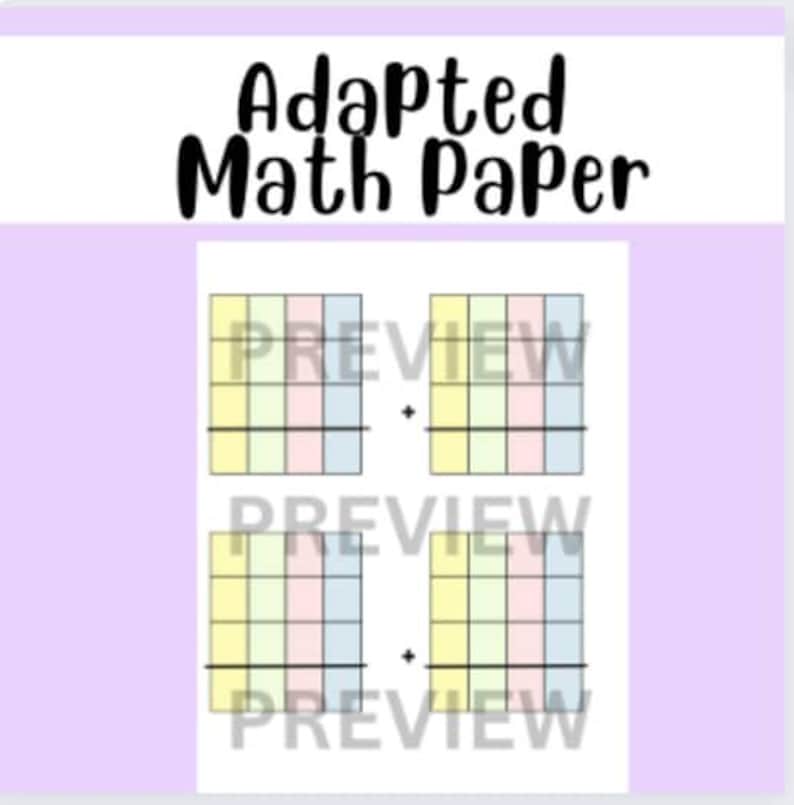 Adapted Math Paper (PDF) Dyslexia Dysgraphia Adhd Autism Maths Without ...