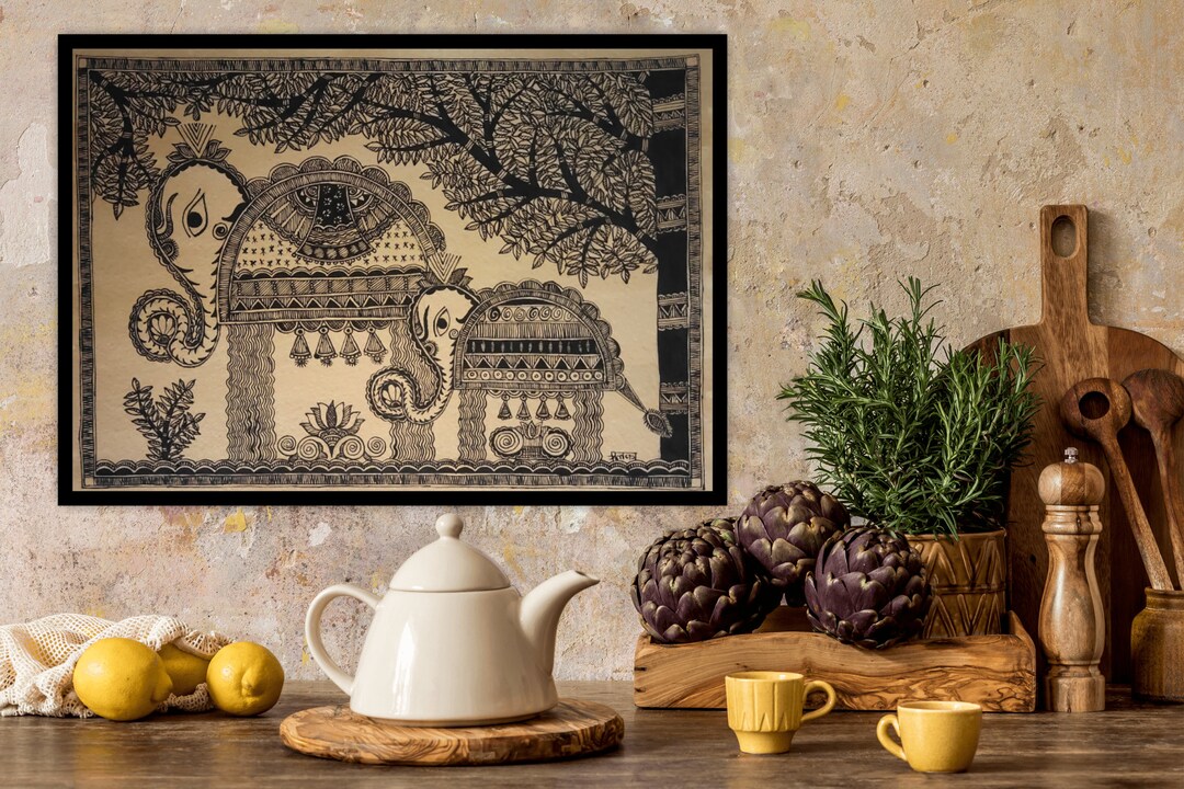 Elephant Godna Madhubani Painting, Mithila Tribal Art - Etsy Canada