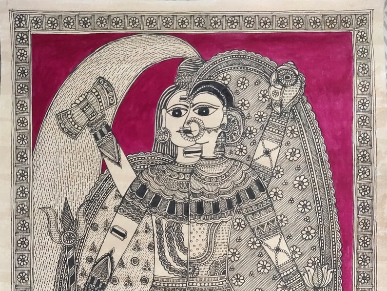 Madhubani Painting Ardhnareshwari,shiva Parwati, Shaktii,traditional Indian Folk Art,original ...
