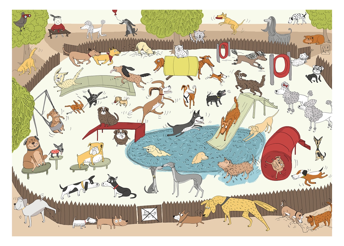 Poster With Playing Dogs, Dogs, Art Print With Dogs, Poster, Print, Dog ...