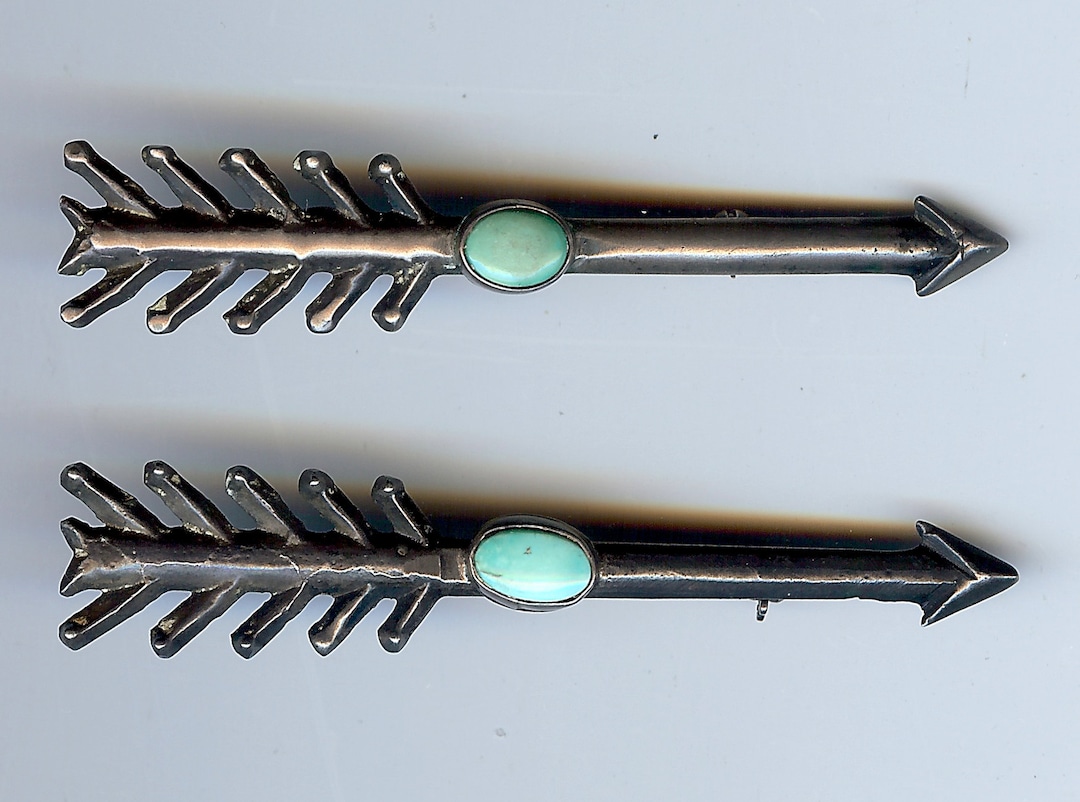 Vintage 1930's NAVAJO Indian Silver Turquoise ARROW Pin Brooch PAIR - Etsy