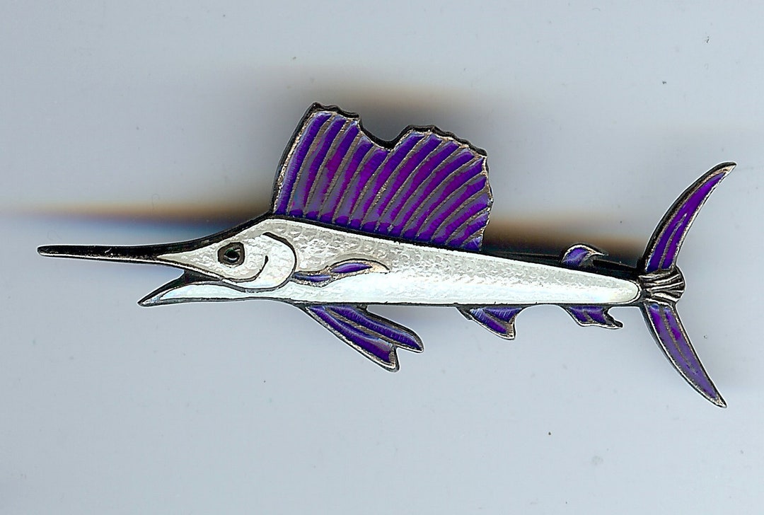 VINTAGE Sterling Silver Blue & White Enamel Sailfish FISH Pin BROOCH - Etsy