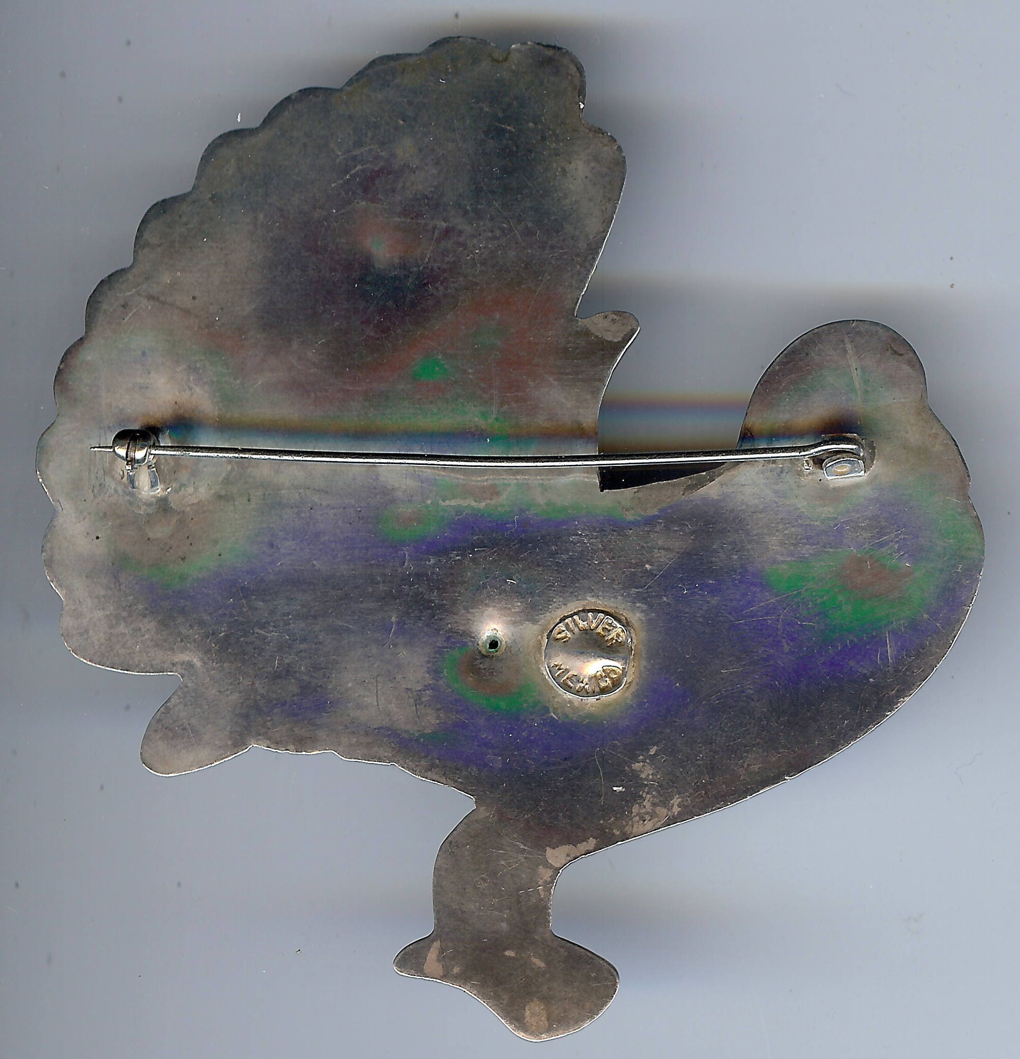 LARGE VINTAGE 1940'S MEXICAN Silver Fancy Pigeon Bird Pin With Carved ...