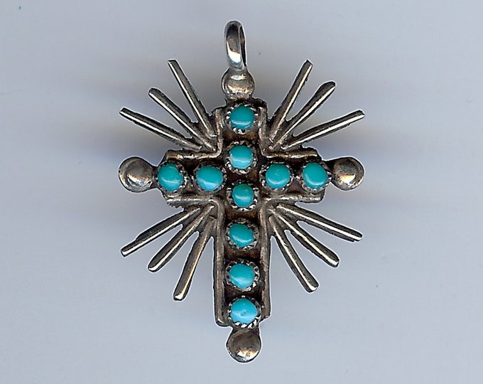 Vintage ZUNI Indian Silver Turquoise CROSS PENDANT - Etsy