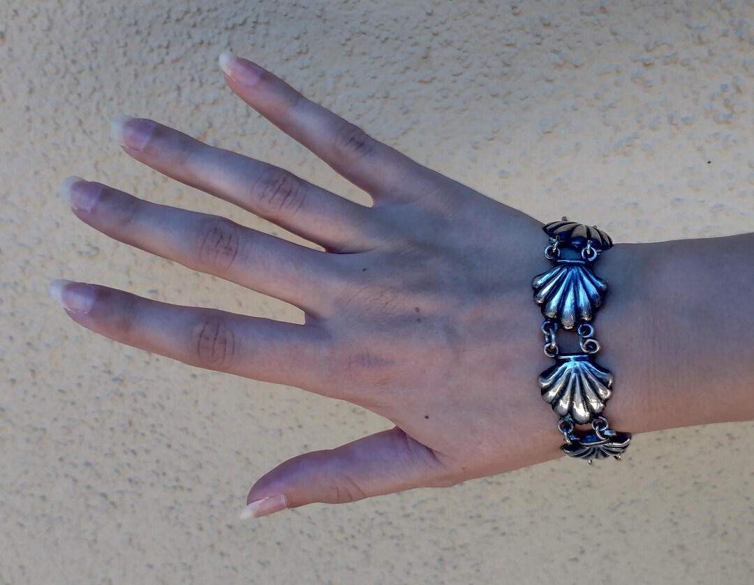 Vintage 1940s Mexico Silver CLAM SHELL Link BRACELET - Etsy