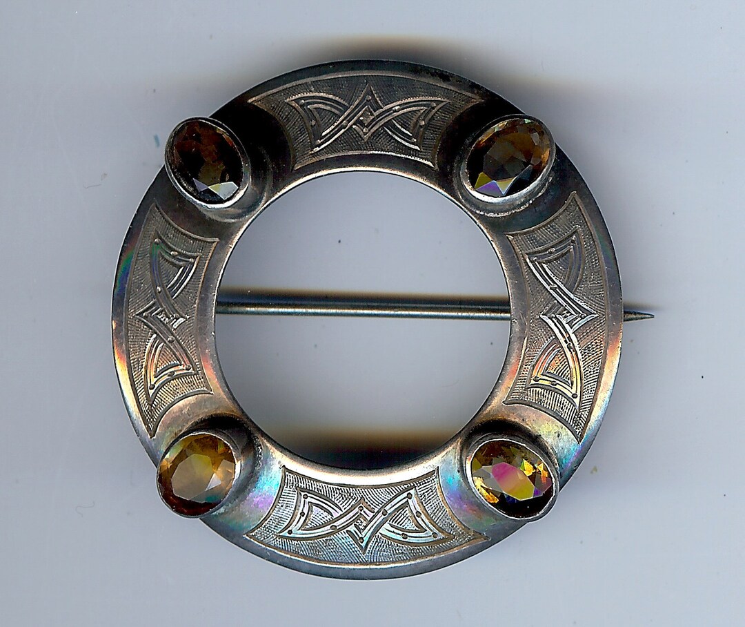 VINTAGE William Dunningham Scottish Silver Faceted CITRINE Annular Pin ...