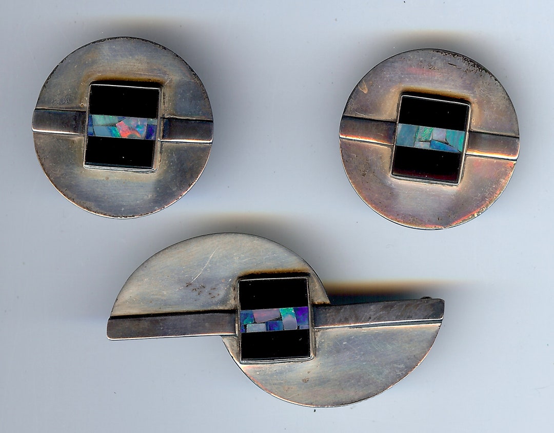 Great Falls Metal Works GFMW Vintage Modernist Sterling Opal Onyx PIN ...