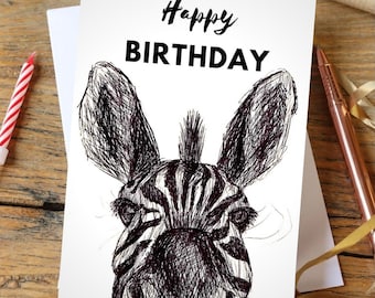 Printable Zebra Birthday Card, Instant Download, Print at Home Card ...