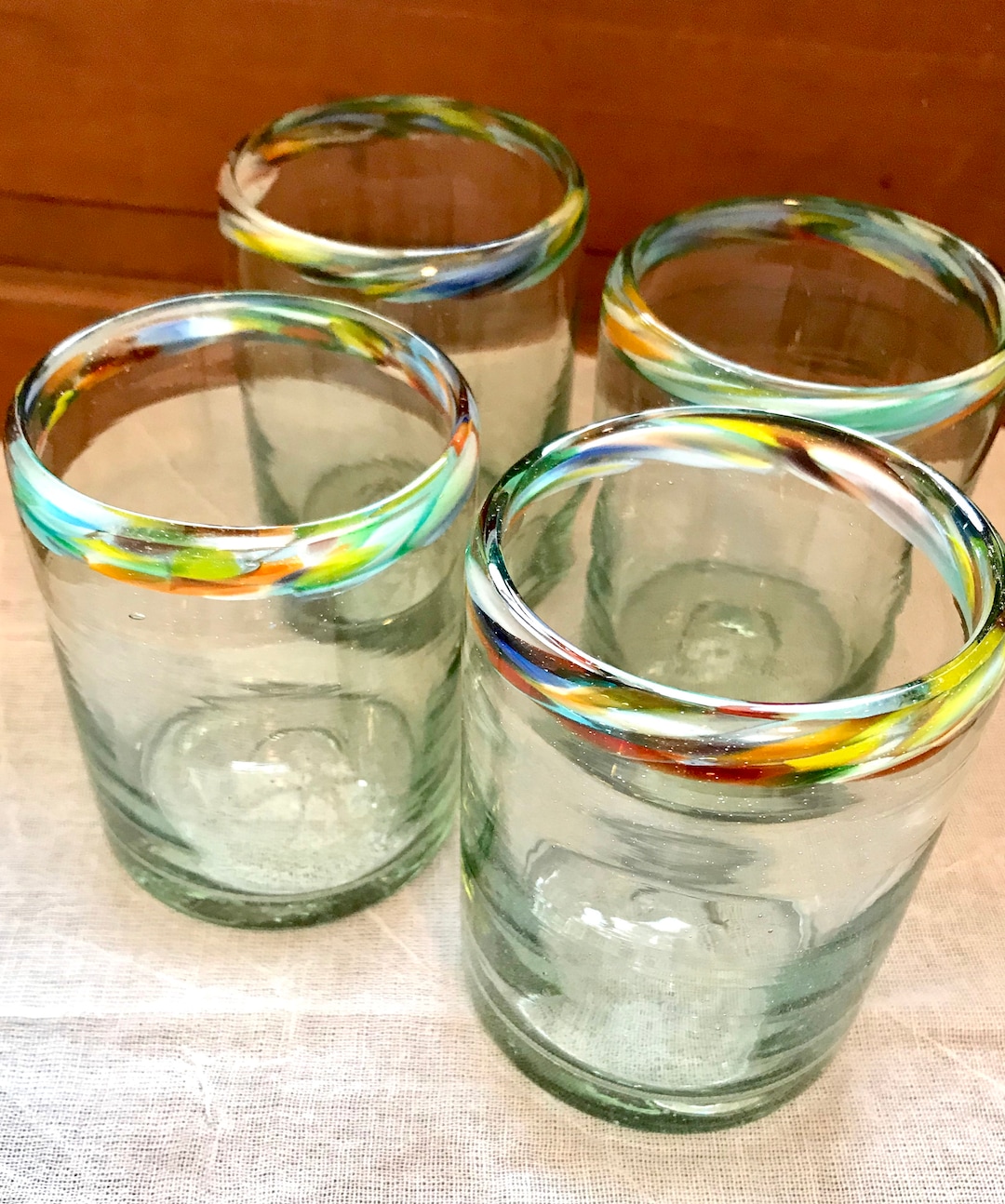 Handblown Recycled Rocks Glass Multicolor Rainbow Rim Cocktail Juice ...