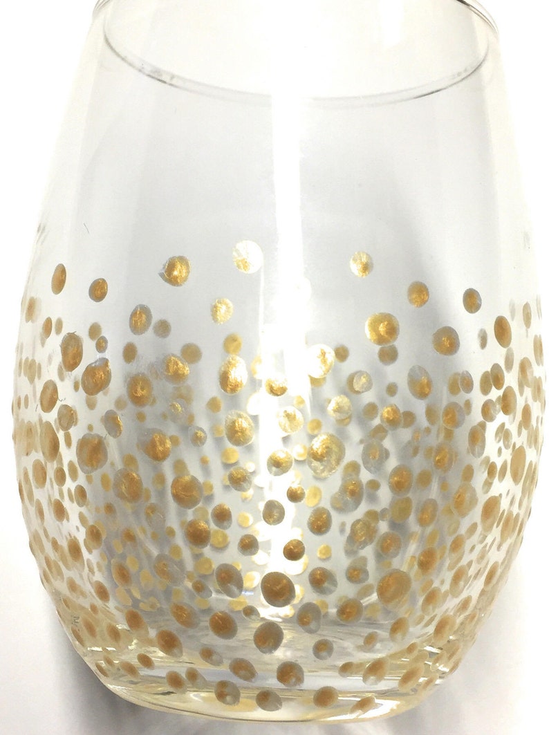 Gold Confetti Stemless Wine Glasses Set Of 4 Polka Dot Hand Etsy