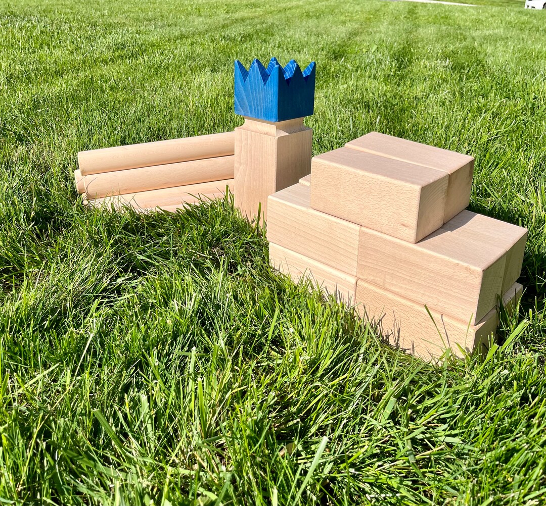 Kubb Game Tournament Blue King Hardwood Championship Size Toss Game BBQ Outdoor Backyard Beach ...